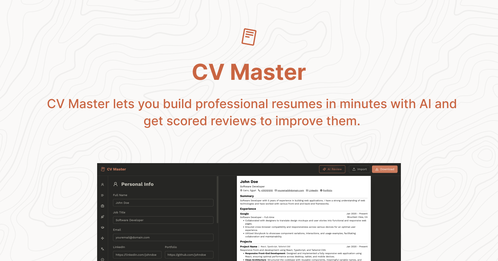 CV Master - AI-Powered Resume Builder | Create Professional Resumes in ...